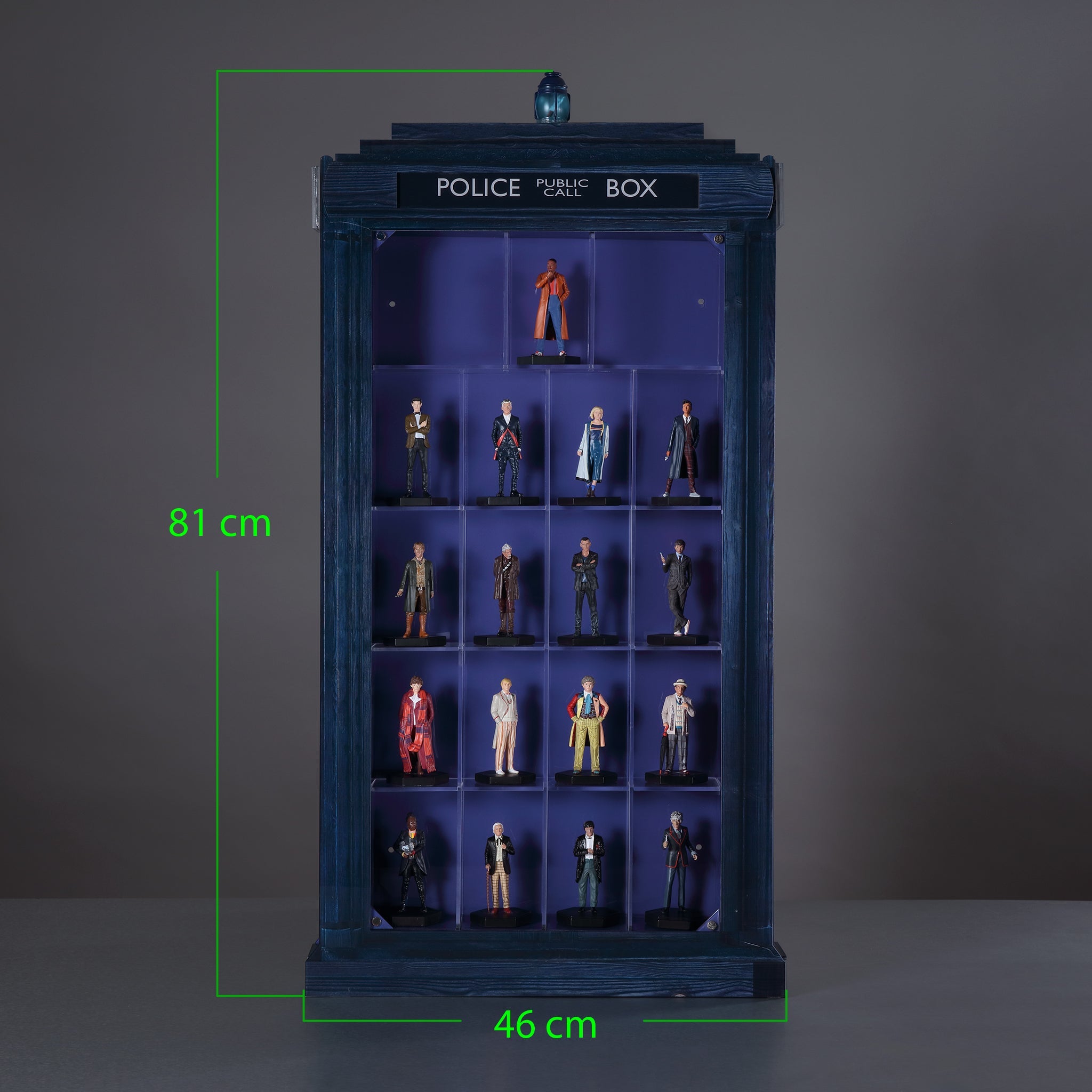 TARDIS Display Case with Figurines of 17 Doctors– Master Replicas
