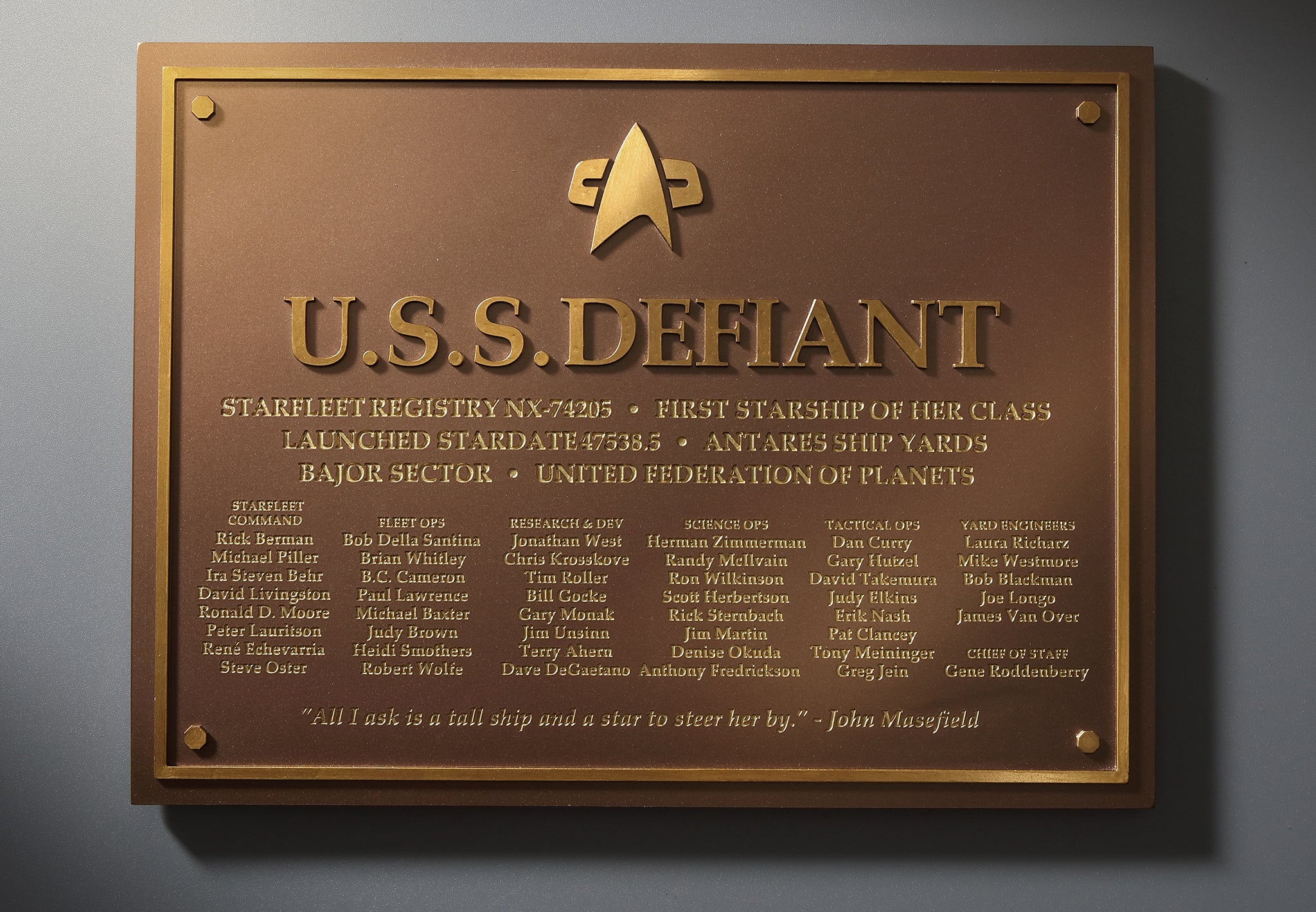 U.S.S. Defiant NCC-74205 Dedication Plaque (full size)– Master Replicas